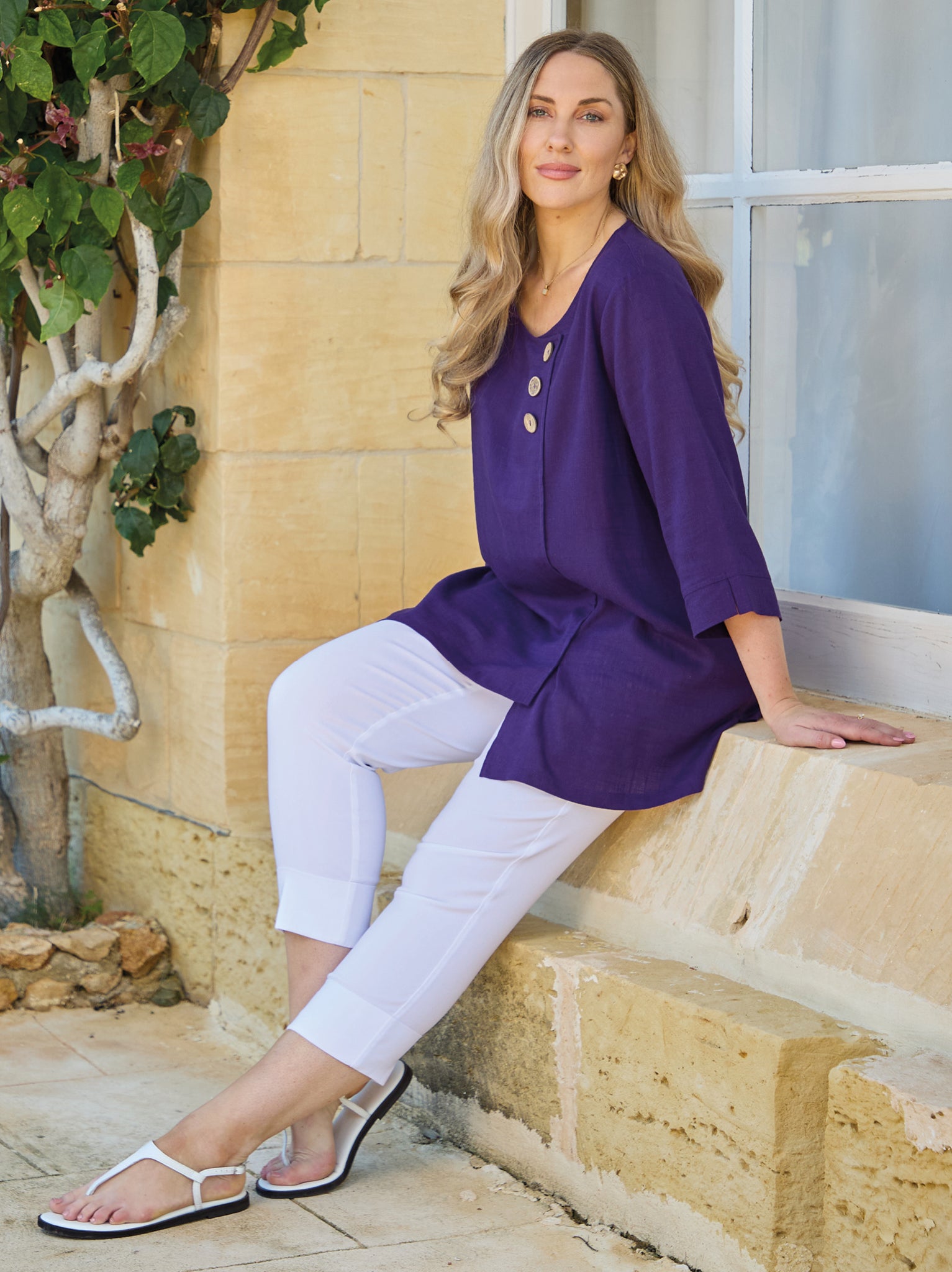 Fiona Viscose/Linen Top - Purple – Box2