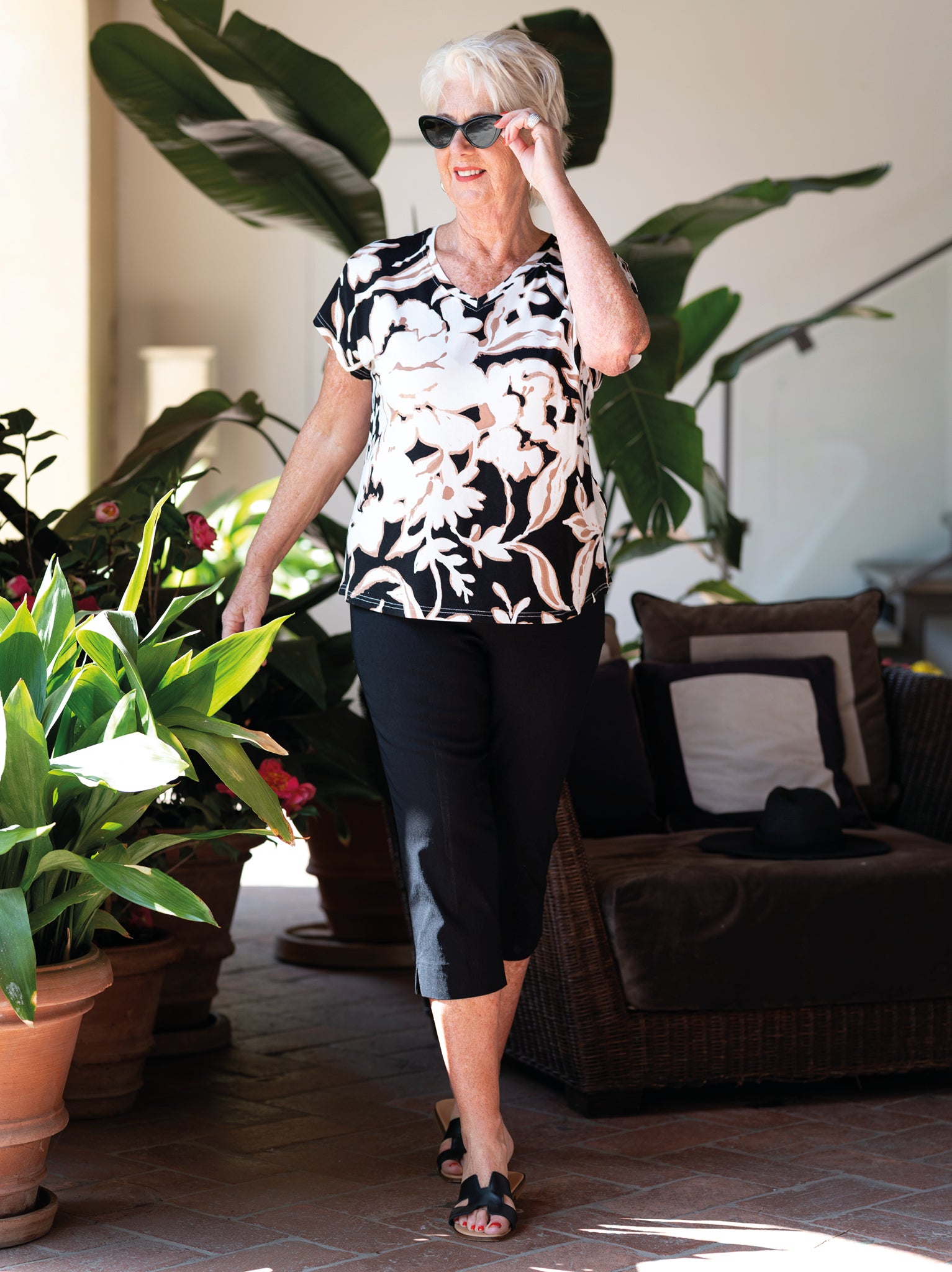 Thelma Black Natural Jersey Print Top – Box2